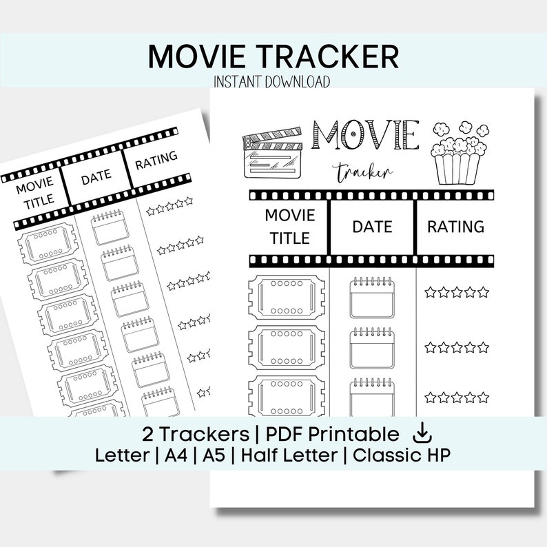 Printable Movie Watch List Movie Tracker Template Movie - Etsy