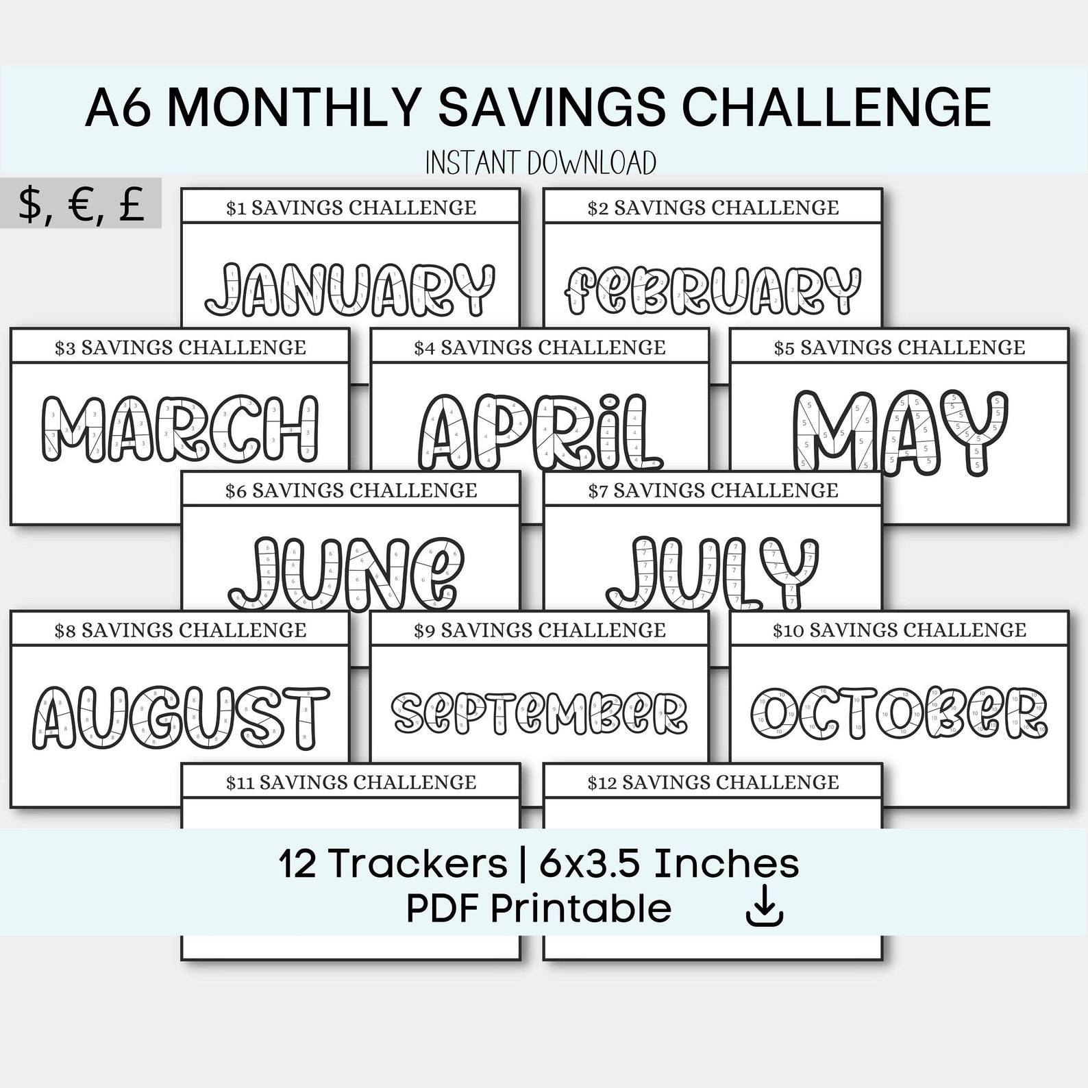 Printable A6 Savings Challenge Bundle Monthly Saving Cash Envelope ...