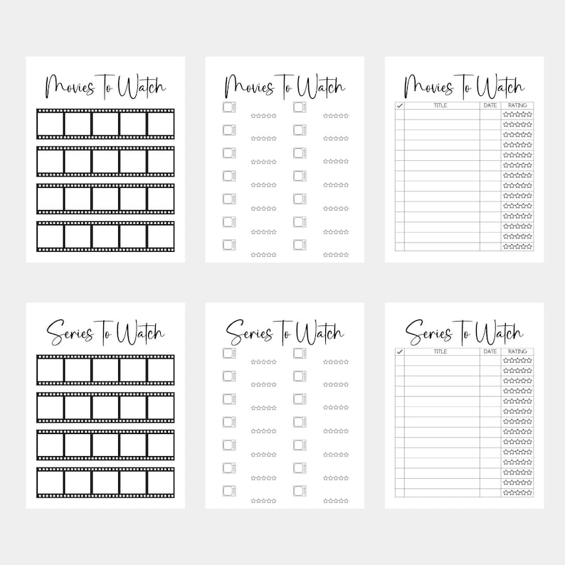 Printable Movie Tracker TV Show Tracker Bundle Watch List Movie TV ...