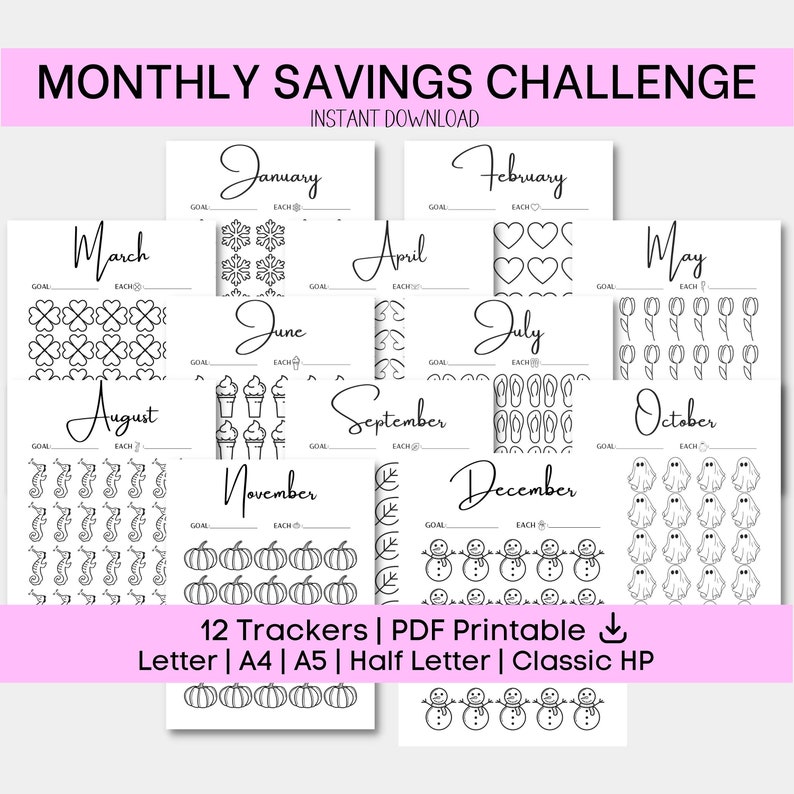 Monthly Savings Challenge Bundle Money Savings Tracker Printable Budget ...