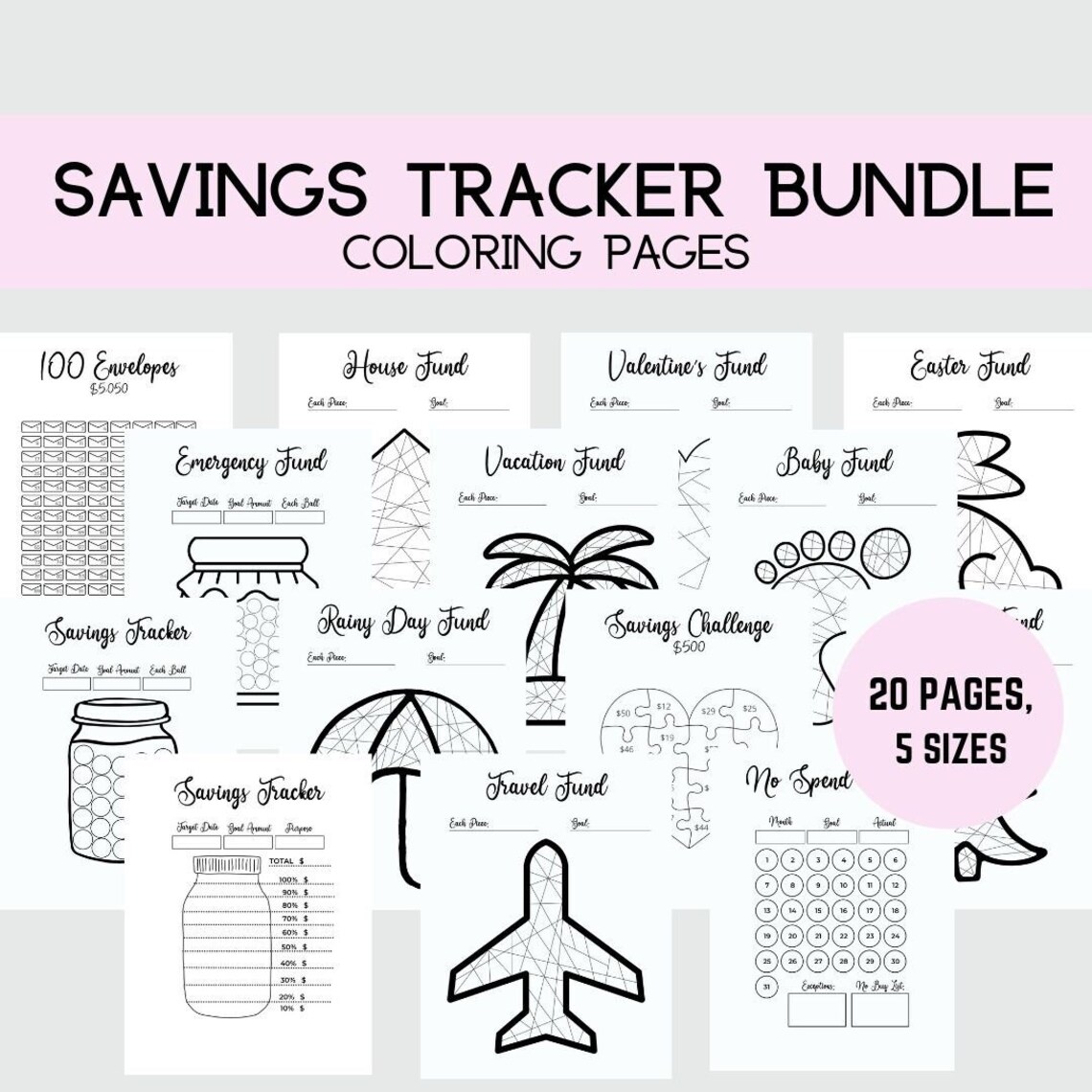20 Pages Printable Savings Challenge Bundle Money Savings - Etsy