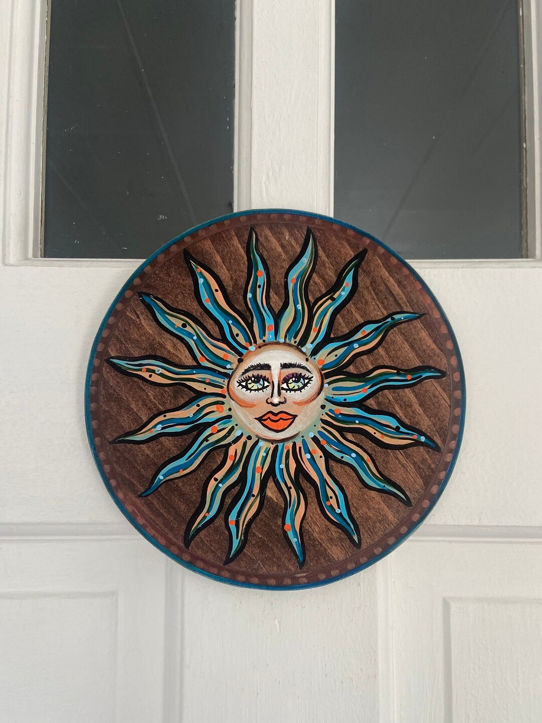 Colorful Sun Wall Art, Sun Face Wall Hanging, Boho Wood Wall Art ...