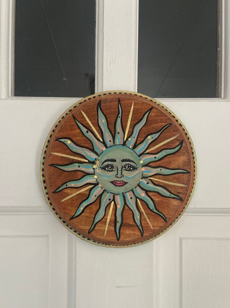 Colorful Sun Wall Art, Sun Face Wall Hanging, Boho Wood Wall Art ...