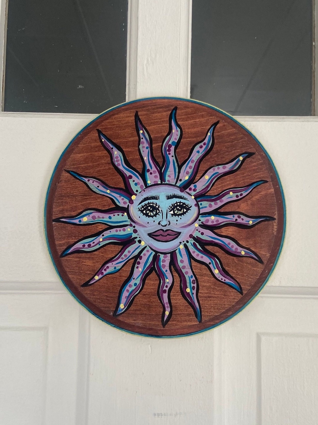 Colorful Sun Wall Art, Sun Face Wall Hanging, Boho Wood Wall Art ...
