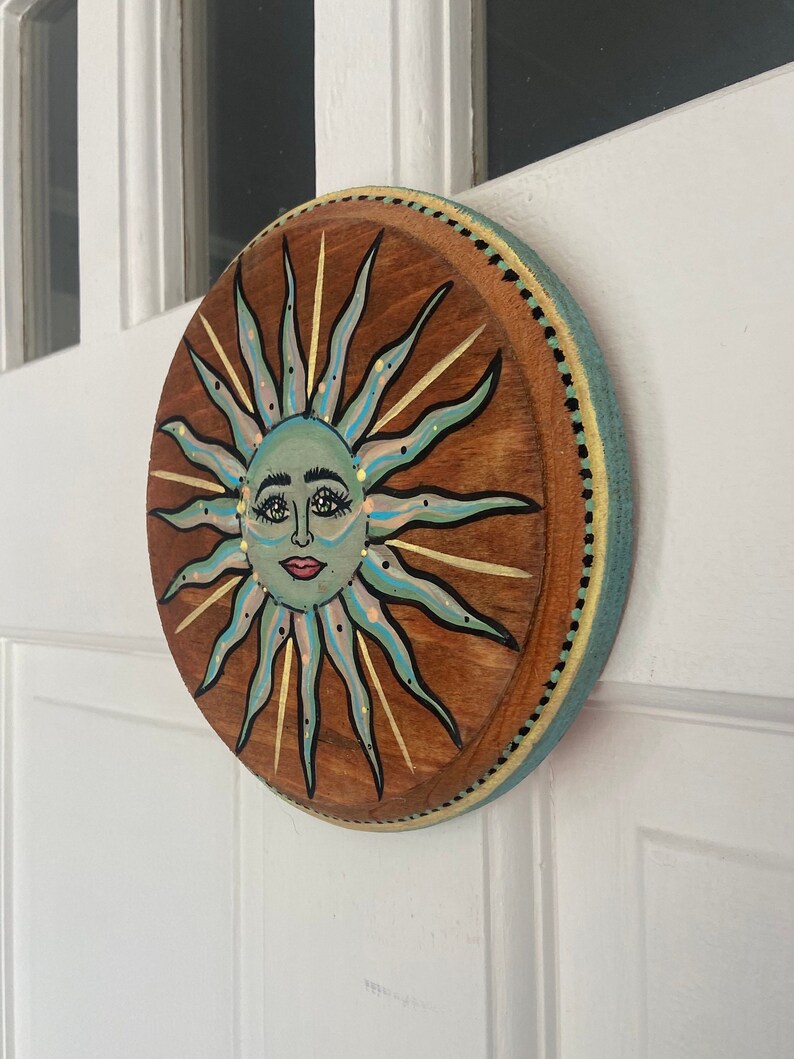 Colorful Sun Wall Art, Sun Face Wall Hanging, Boho Wood Wall Art ...