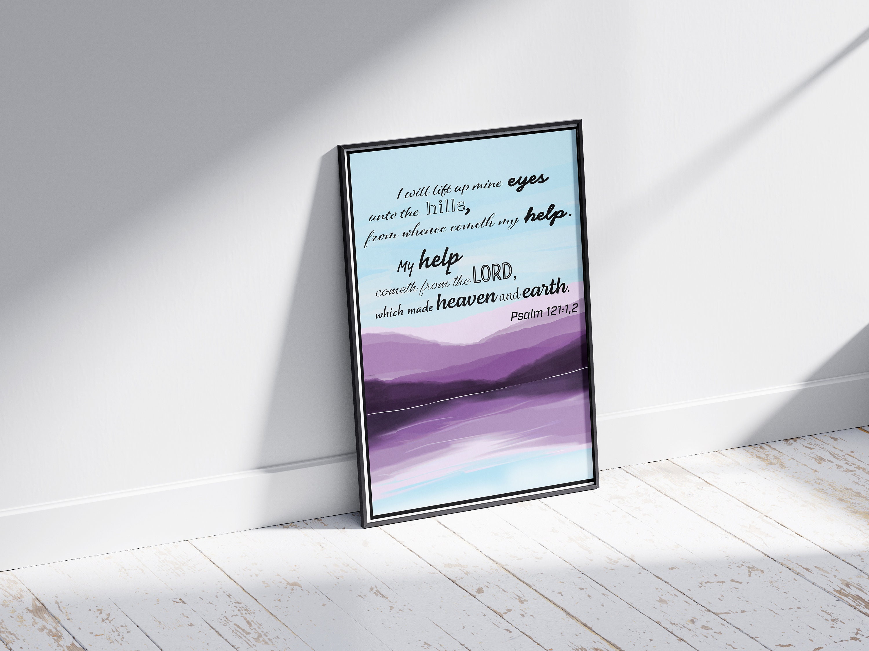 Large Christian Wall Art, Mountain Bible Verse Digital Art, I Will Lift ...