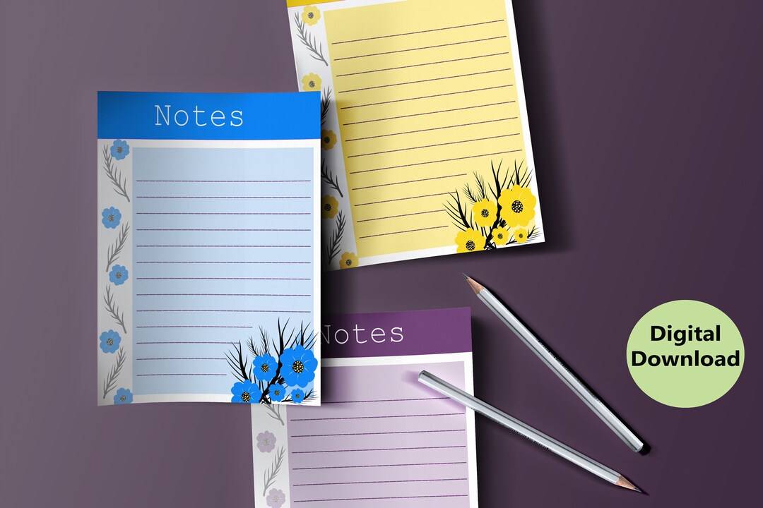Printable Floral Notes, Notes Insert With Different Sizes, Note Pad ...