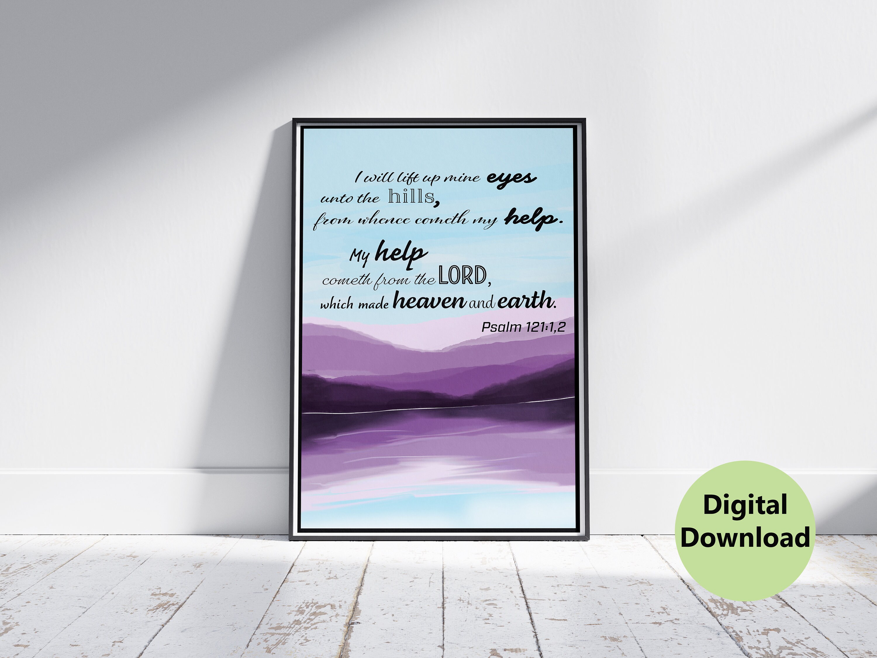 Large Christian Wall Art, Mountain Bible Verse Digital Art, I Will Lift ...