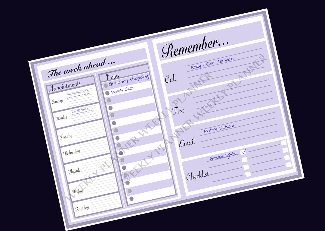 Weekly Planner Printable, Purple Weekly Planner A3 Size - Digital ...