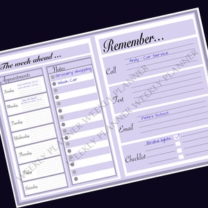 Weekly Planner Printable, Purple Weekly Planner A3 Size Digital ...