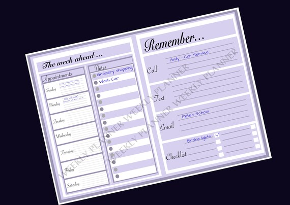 Weekly Planner Printable Purple Weekly Planner A3 Size - Etsy