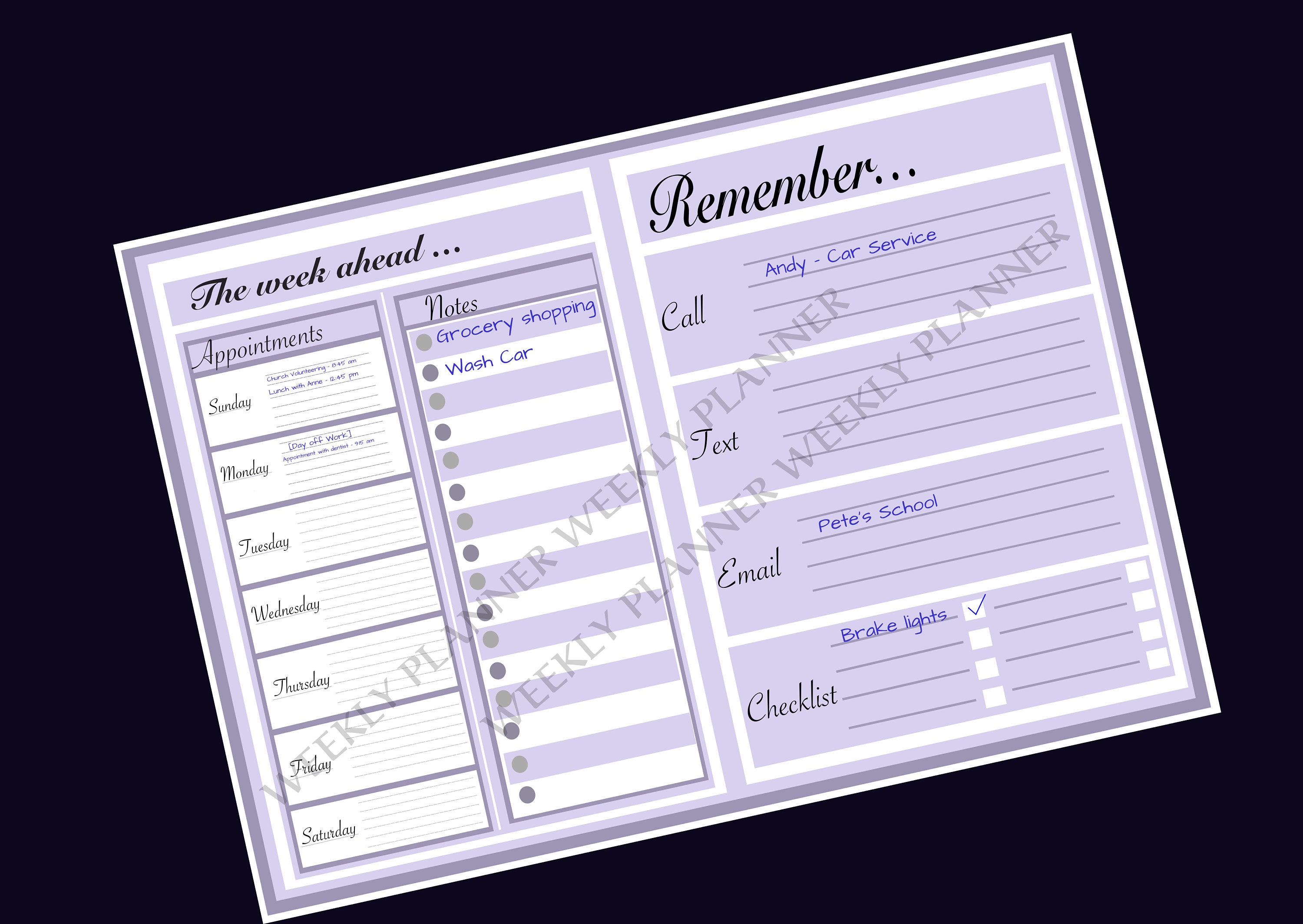 Weekly Planner Printable, Purple Weekly Planner A3 Size Digital ...