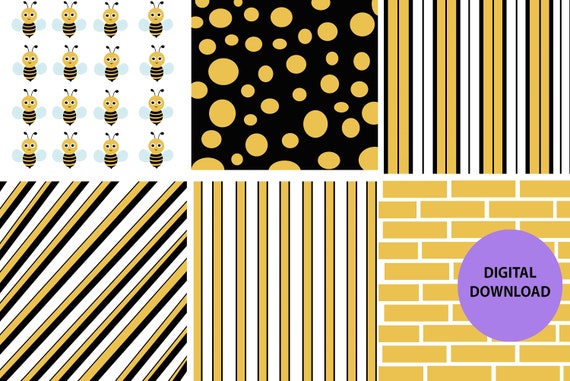 Yellow Digital Paper Bee Digital Paper Scrapbook Art and - Etsy