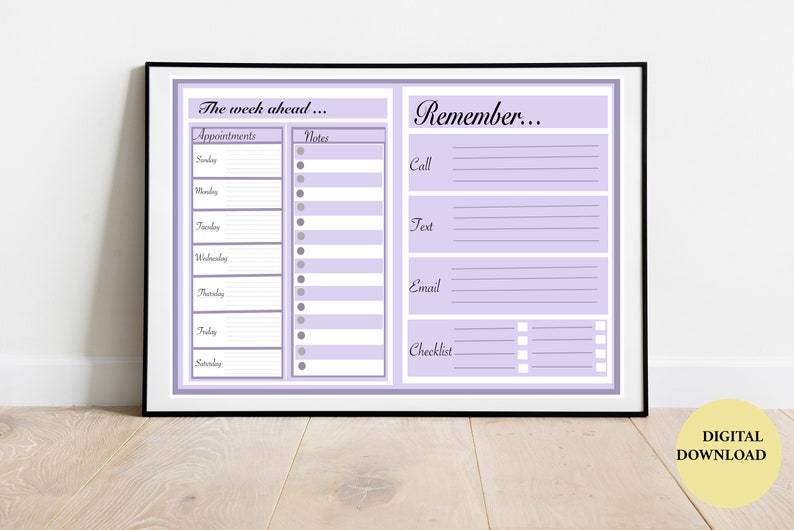 Weekly Planner Printable, Purple Weekly Planner A3 Size - Digital ...