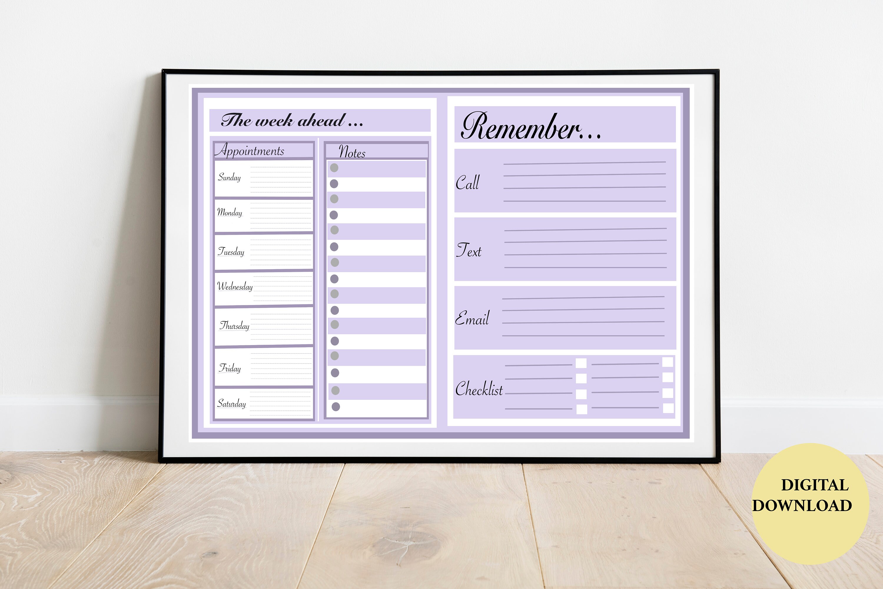 Weekly Planner Printable, Purple Weekly Planner A3 Size Digital ...