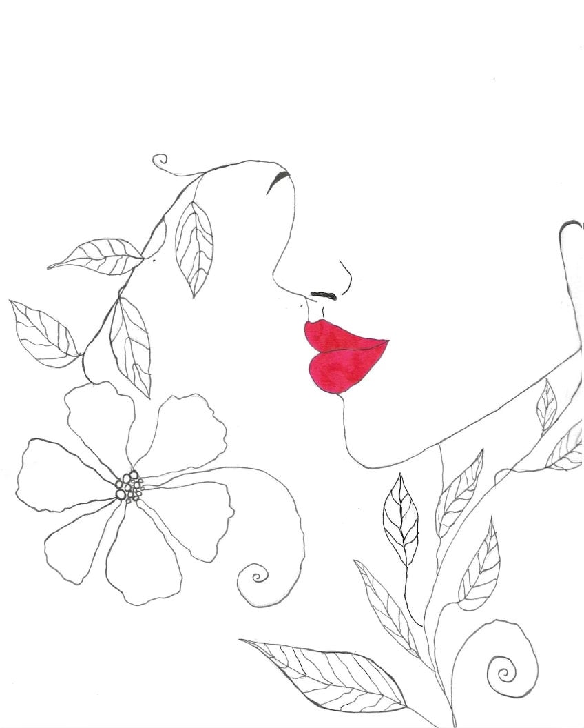 Line Art, Line Art Figure, Line Art Female Portrait, Floral, Pen and ...