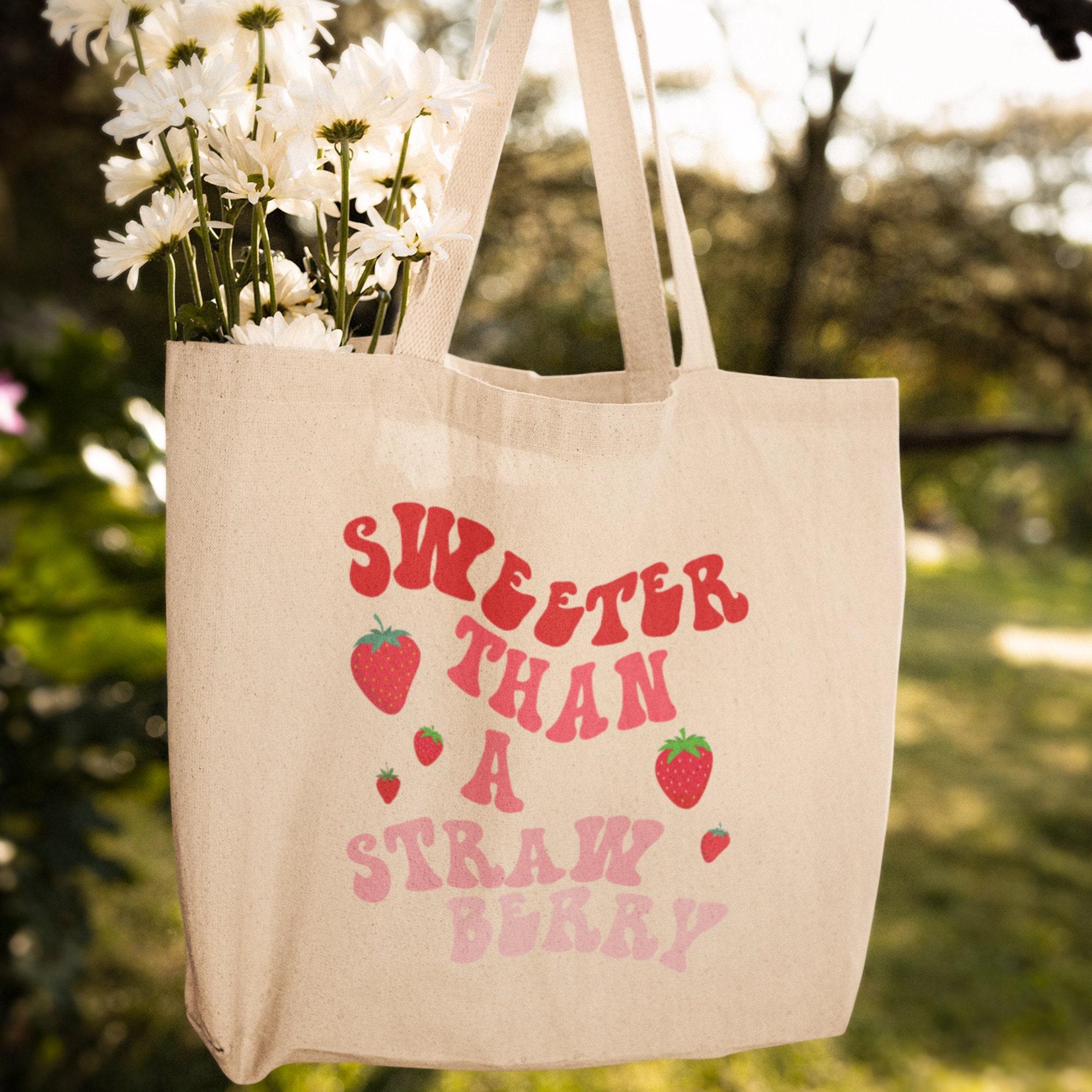 Strawberry Bag Aesthetic Tote Bag Tote Bag Aesthetic Trendy Etsy