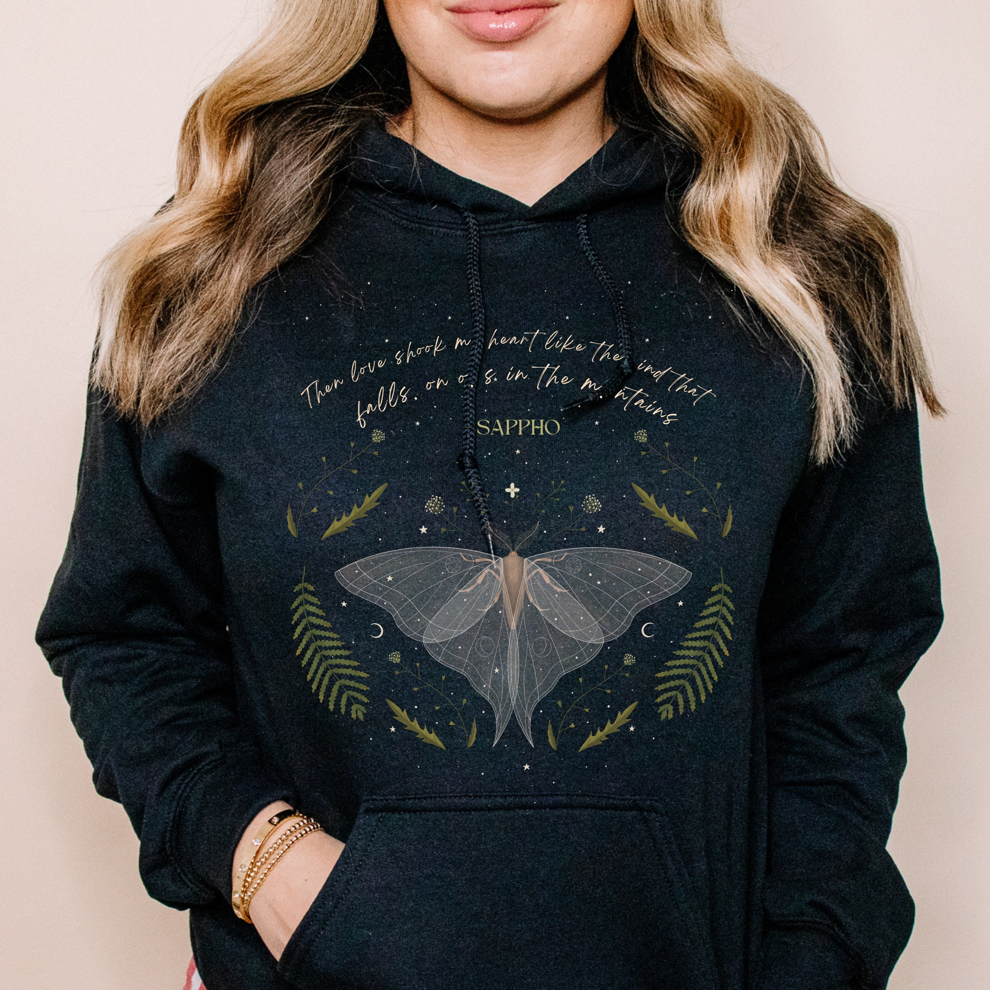Sappho Moth Hoodie Cottagecore Hoodie Moth Clothing Sapphic Clothing ...