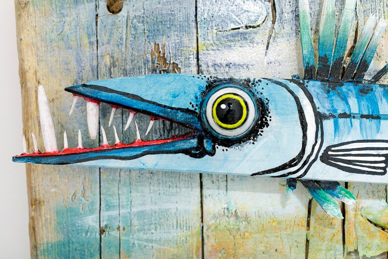 Escultura De Barracuda De Madera Flotante – Arte Mural De Pez De Madera ...