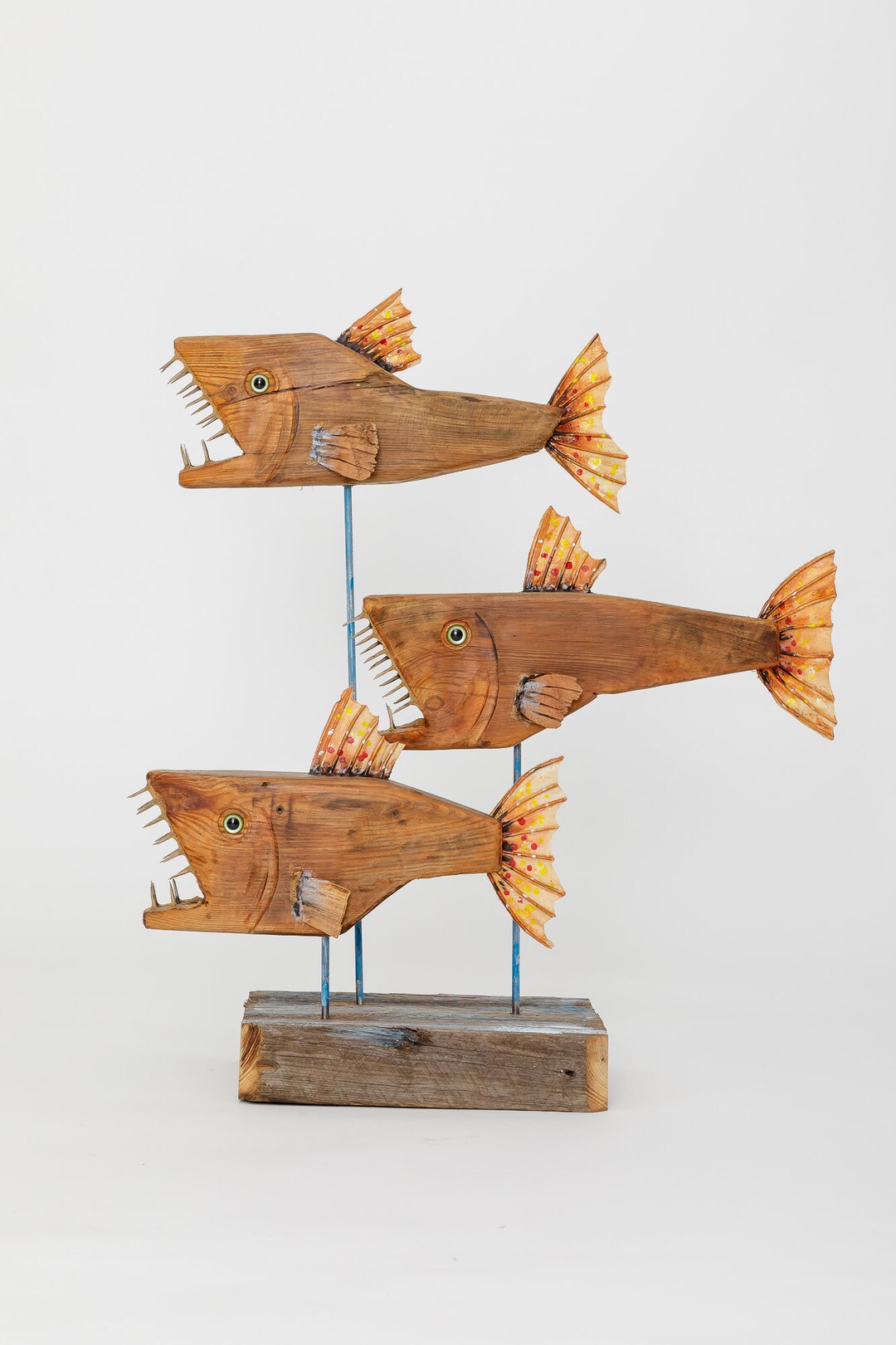 Whimsical Wood Fish Sculpture, Rustic Nautical Decor, Coastal Art ...