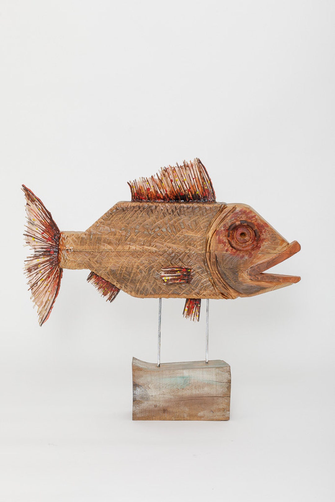 Hand-carved Wooden Fish Sculpture – Reclaimed Wood Coastal Statement ...