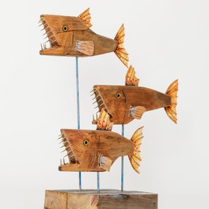 Whimsical Wood Fish Sculpture, Rustic Nautical Decor, Coastal Art ...