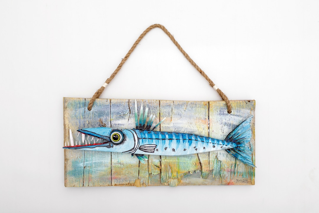 Escultura De Barracuda De Madera Flotante – Arte Mural De Pez De Madera ...