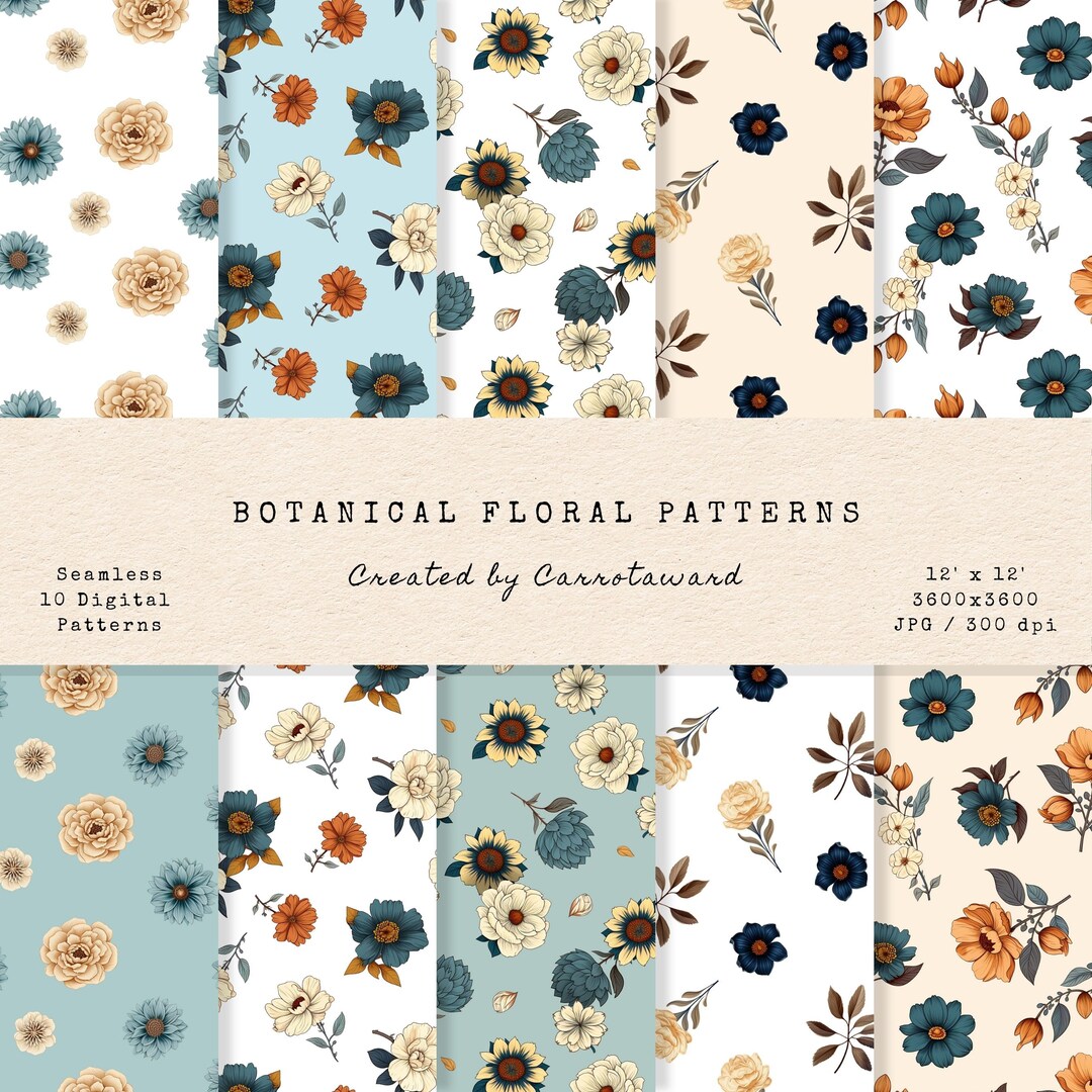 Botanical Floral Patterns - Seamless Patterns - Scrapbook Papers ...