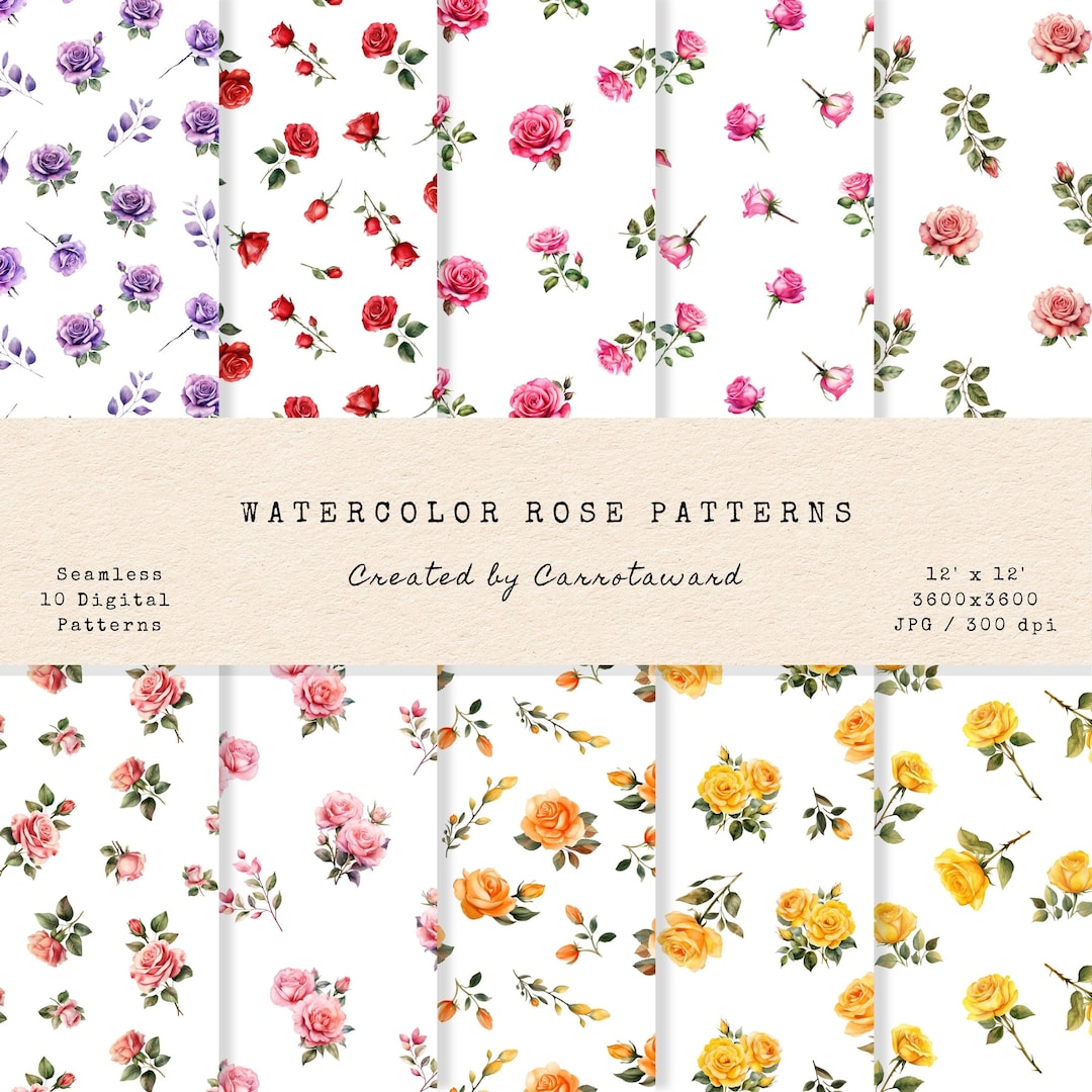 Watercolor Rose Patterns - Watercolor - Seamless Patterns - Scrapbook ...