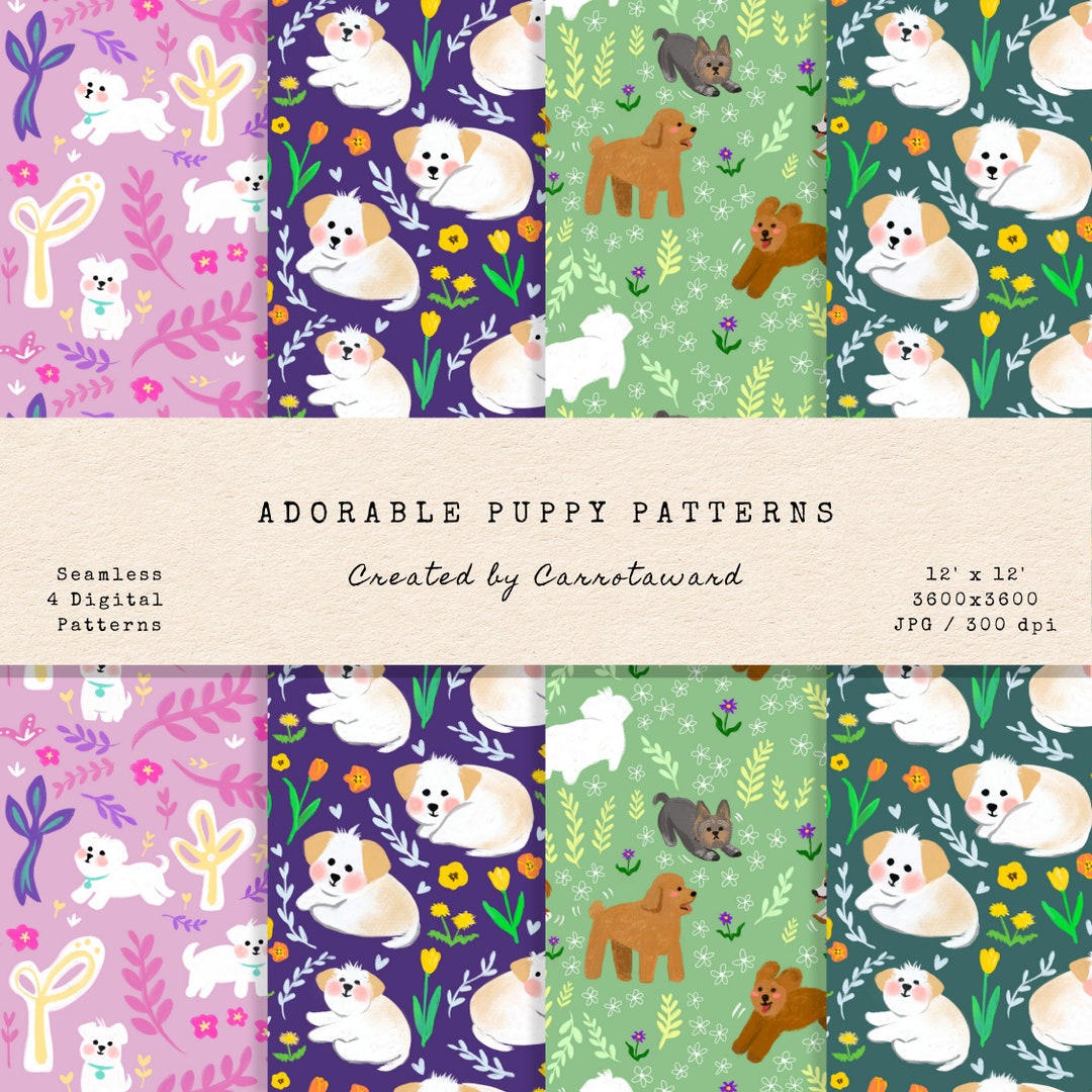 Adorable Seamless Puppy Digital Pattern - Scrapbook Papers - Seamless ...