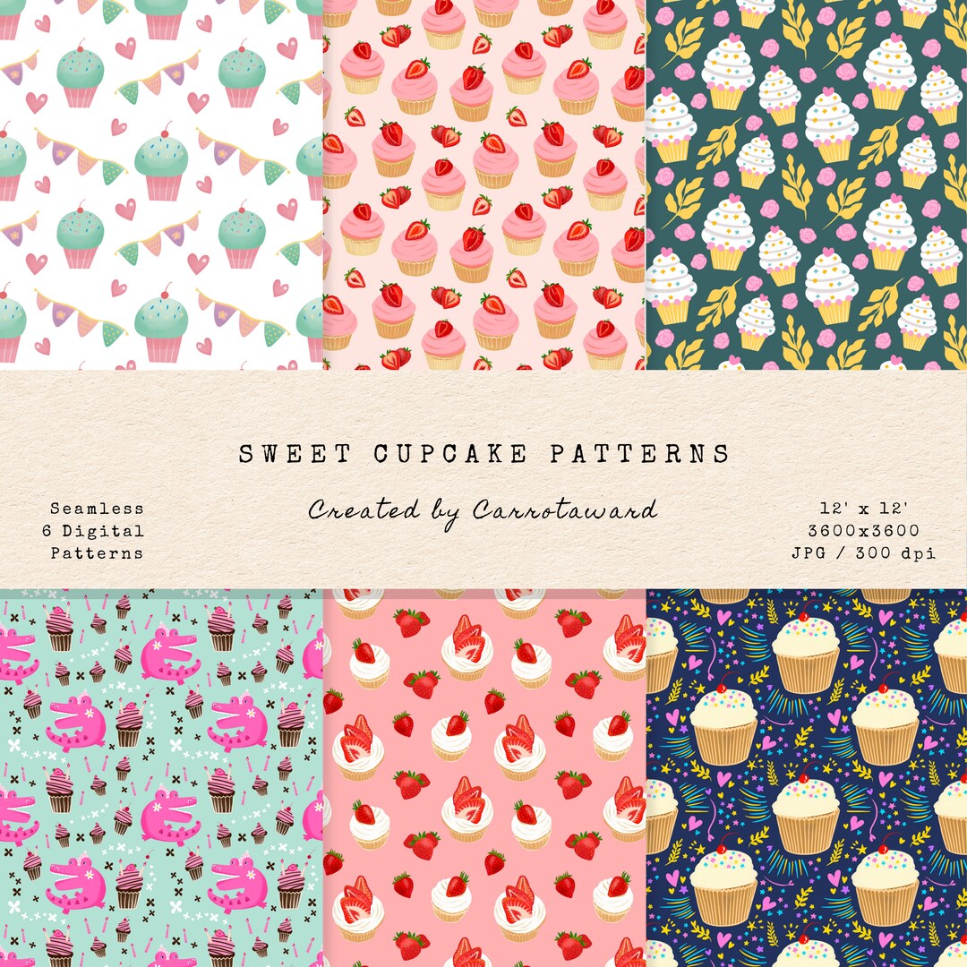 Sweet Cupcake Digital Patterns - Birthday - Seamless Patterns ...