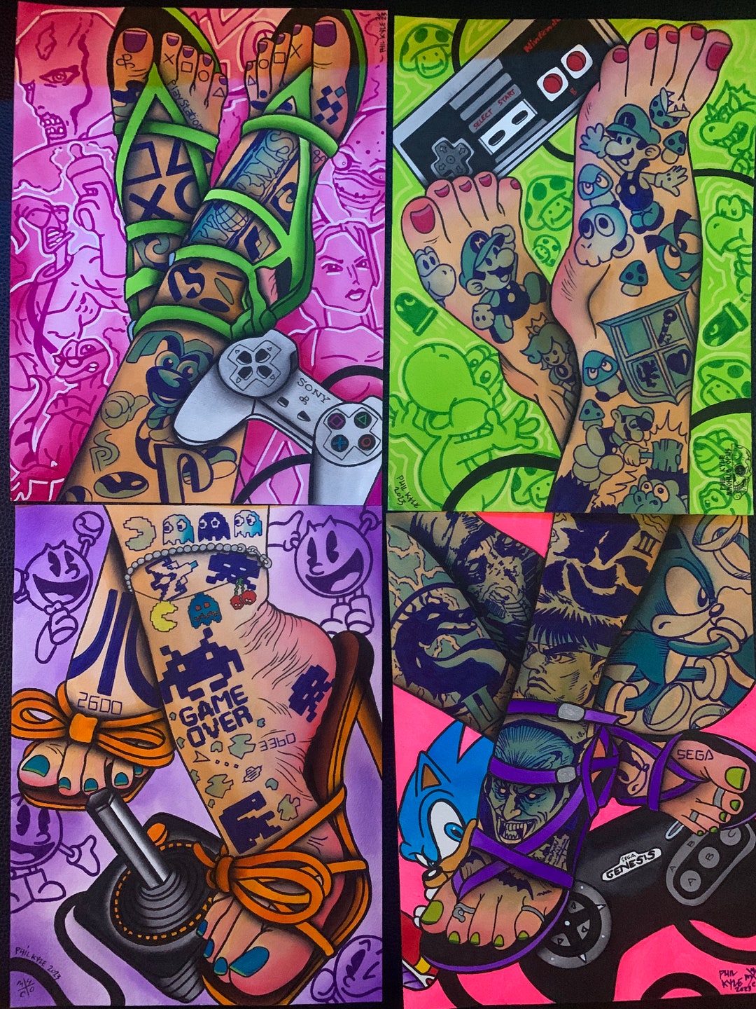 Retro Gamer Set of 4 Prints Atari,ps1,sega Genesis & Nintendo - Etsy