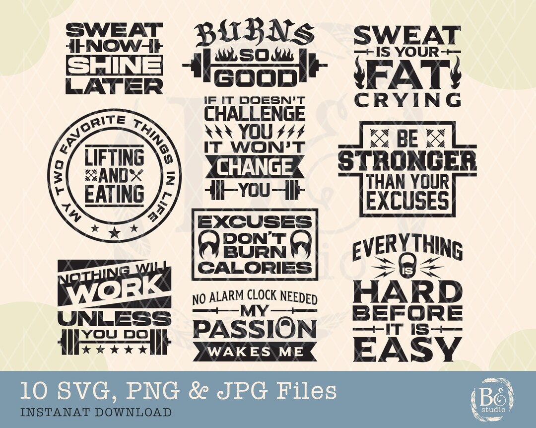 Workout Svg Bundle, Gym Svg, Fitness Svg, Exercise Svg, Motivational ...