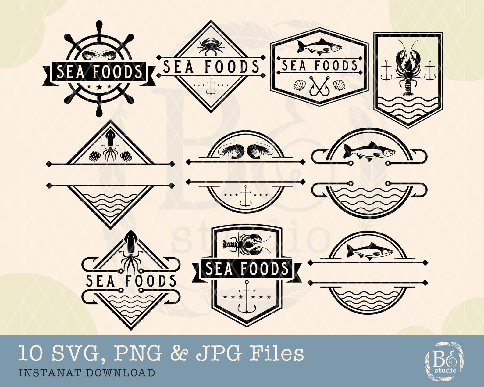 Seafoods Svg Bundle, Seafoods Restaurant Svg, Restaurant Badges Svg ...