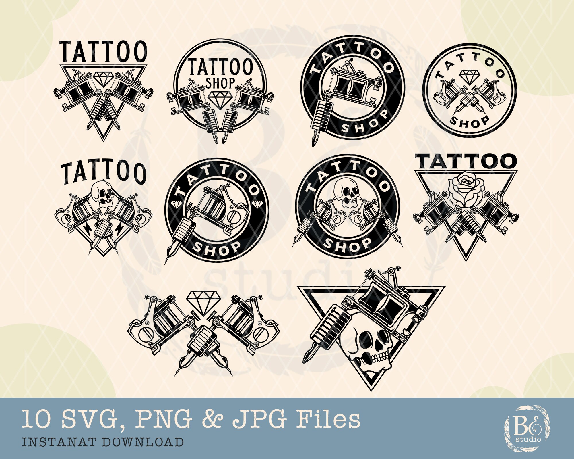 Tattoo Shop Svg Bundle, Tattoo Svg, Tattoo Machine Svg, Skull Tattoo ...