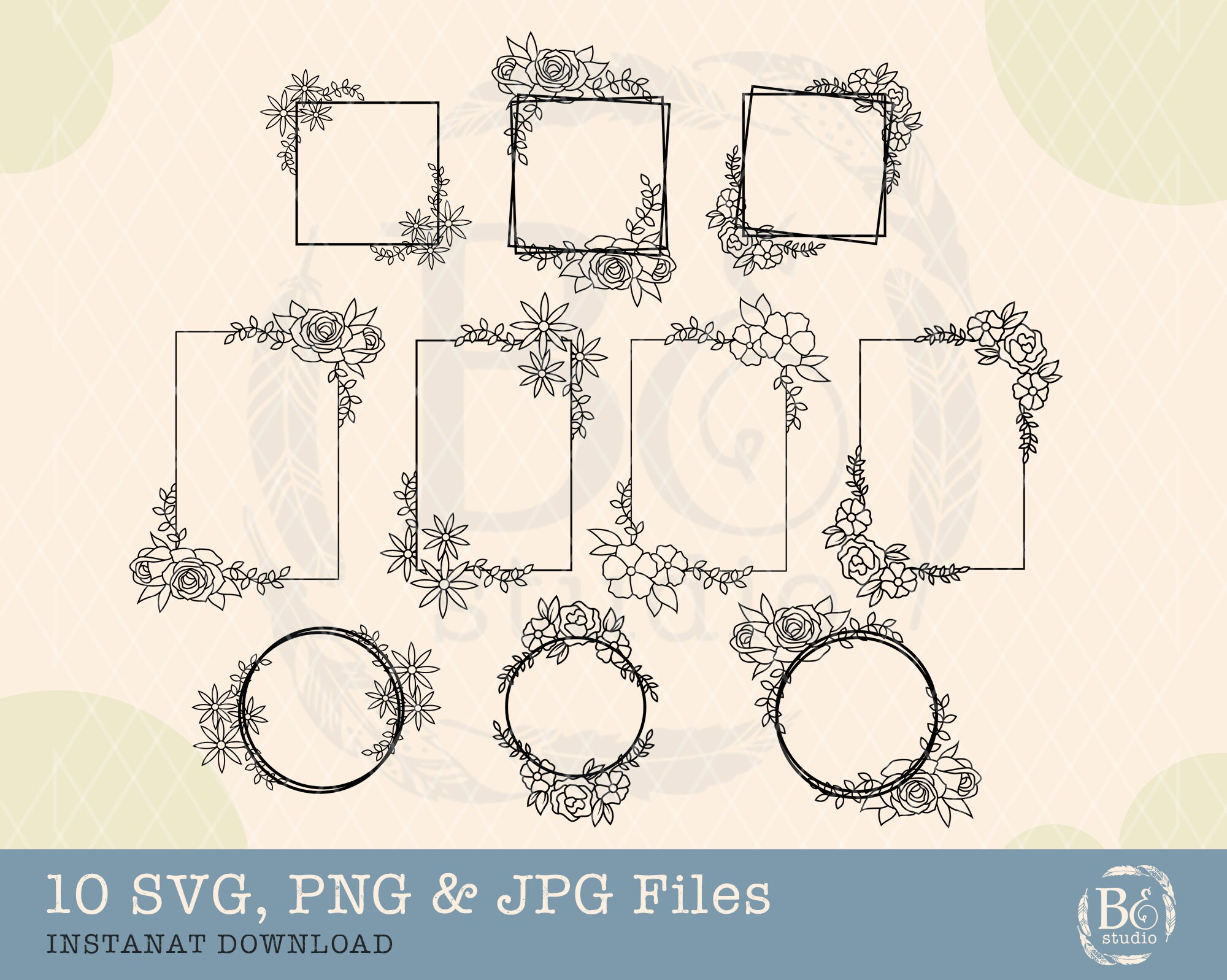 Floral Frames Svg Bundle, Floral Frames Svg, Frames Svg, Monogram Frame ...