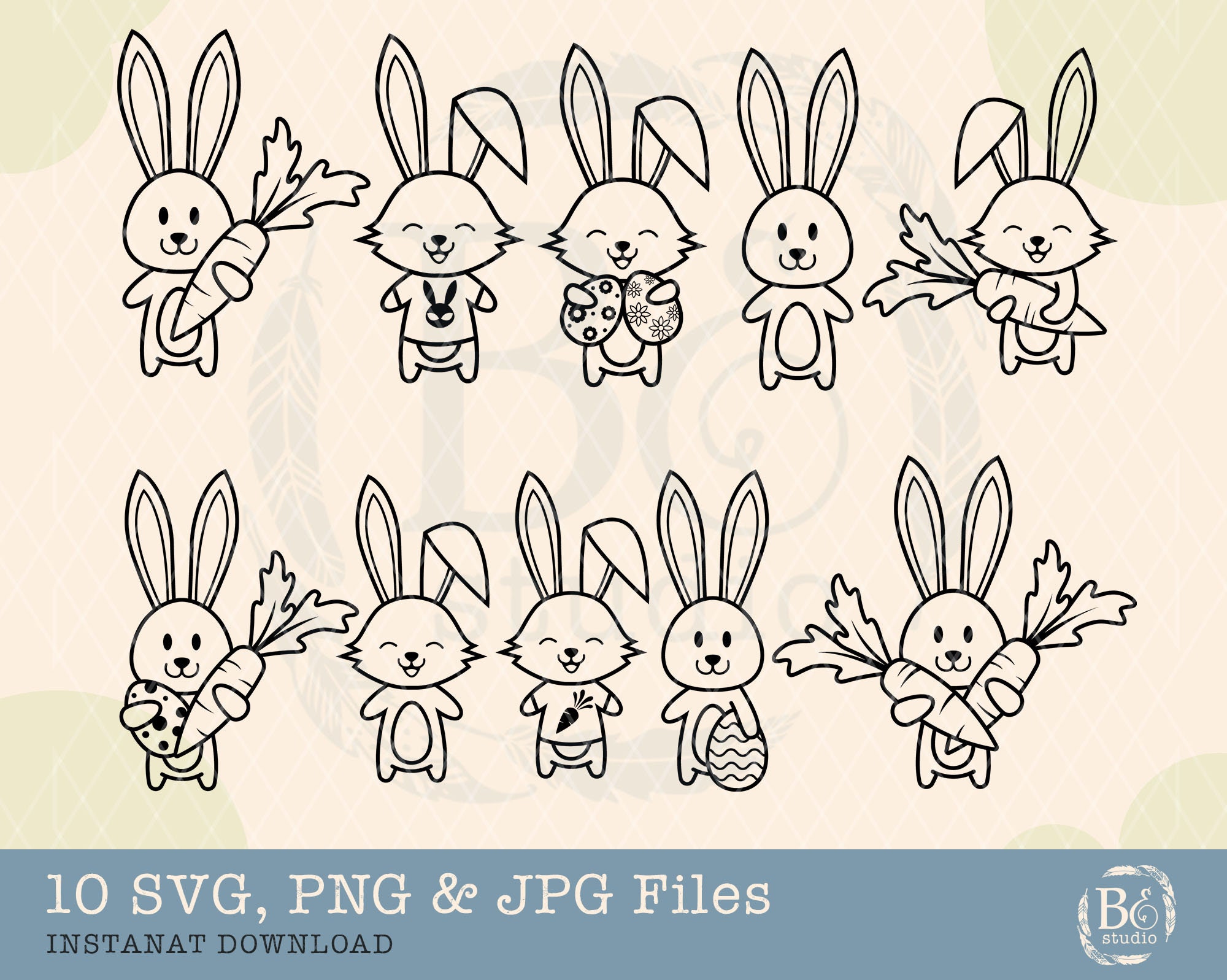 Cute Bunny Svg, Rabbit Svg, Easter Svg, Rabbit With Carrots Svg, Cute ...