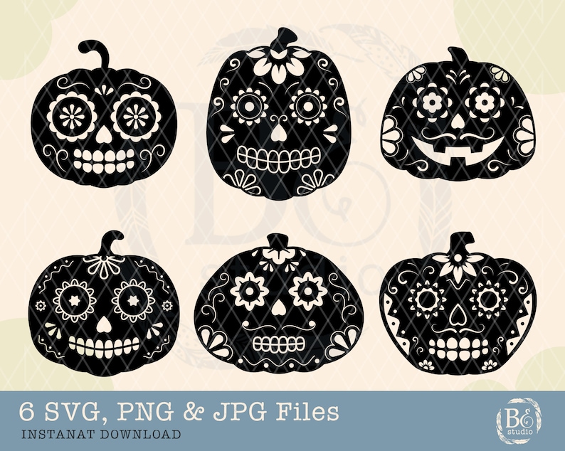 Pumpkin Sugar Skull Svg, Day of the Dead, Dia De Los Muertos Skull, Sugar Skull Svg, Pumpkin Svg ...