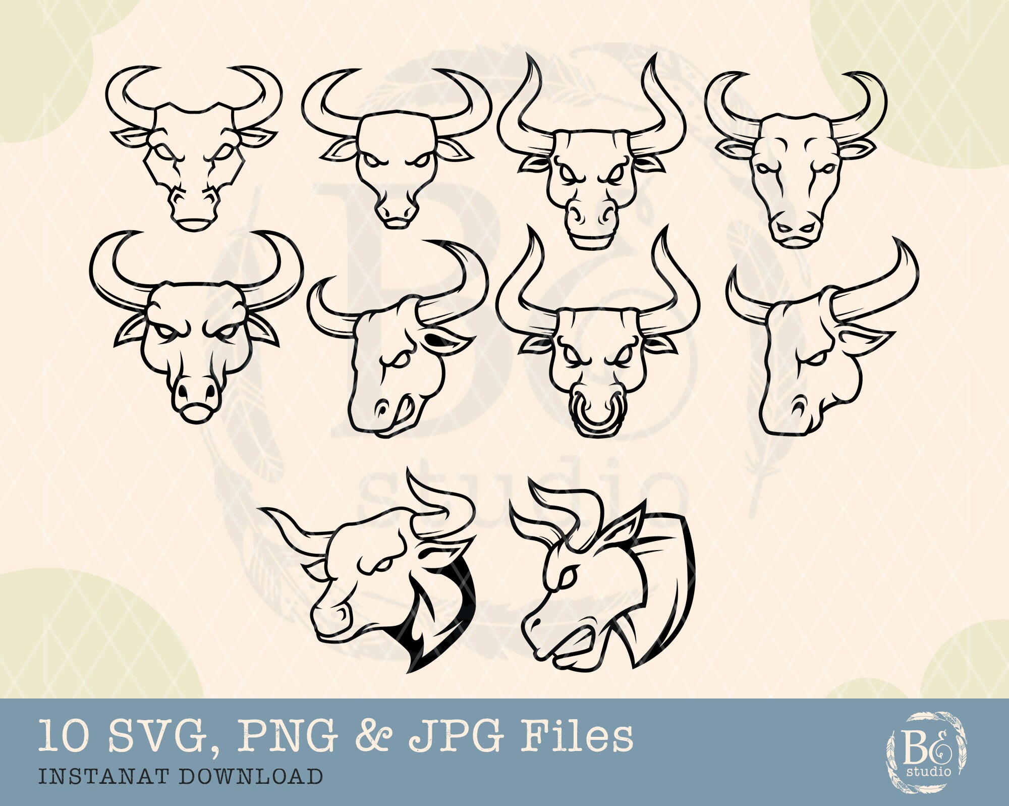 Bull Svg Bundle, Bull Head Bundle, Bull Clipart, Bull Cut Files for ...