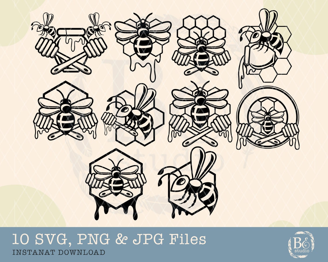 Bee Svg Bundle, Honey Bee Svg, Honeycomb Svg, Bee Clipart, Queen Bee ...