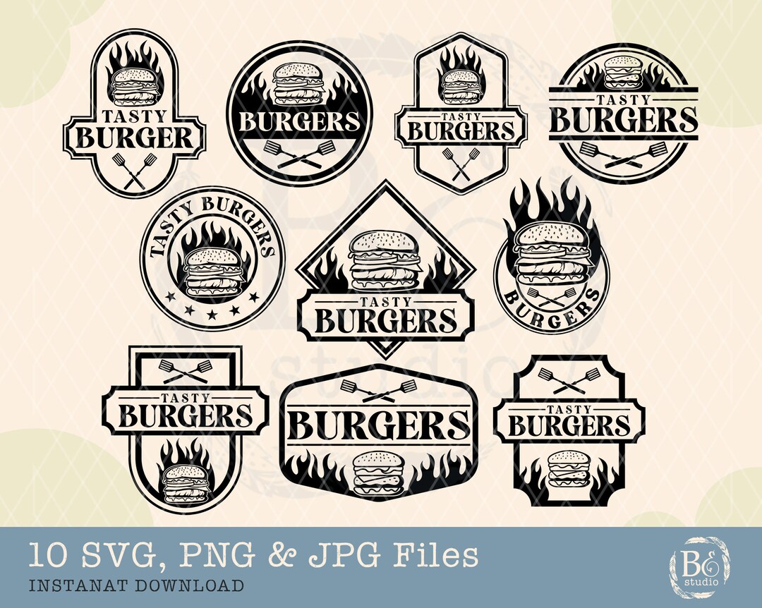 Burger Svg Bundle, Hamburger Svg File, Fast Food Svg, Grilled Burger ...