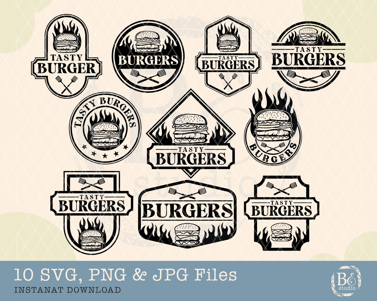 Burger Svg Bundle, Hamburger Svg File, Fast Food Svg, Grilled Burger ...