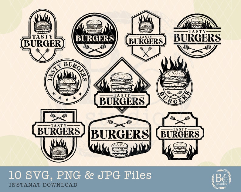 Burger Svg Bundle, Hamburger Svg File, Fast Food Svg, Grilled Burger ...