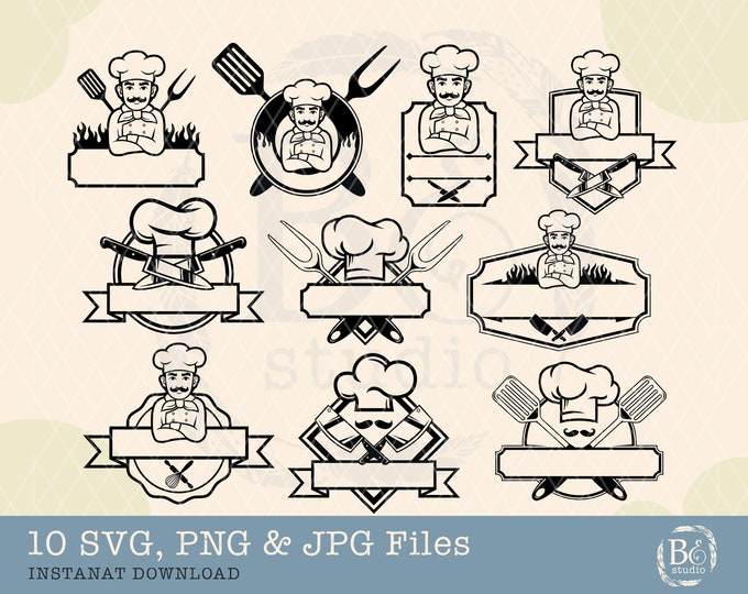Chef Logo SVG Bundle – Cook, Clipart, Vector, PNG Files for Cricut and ...