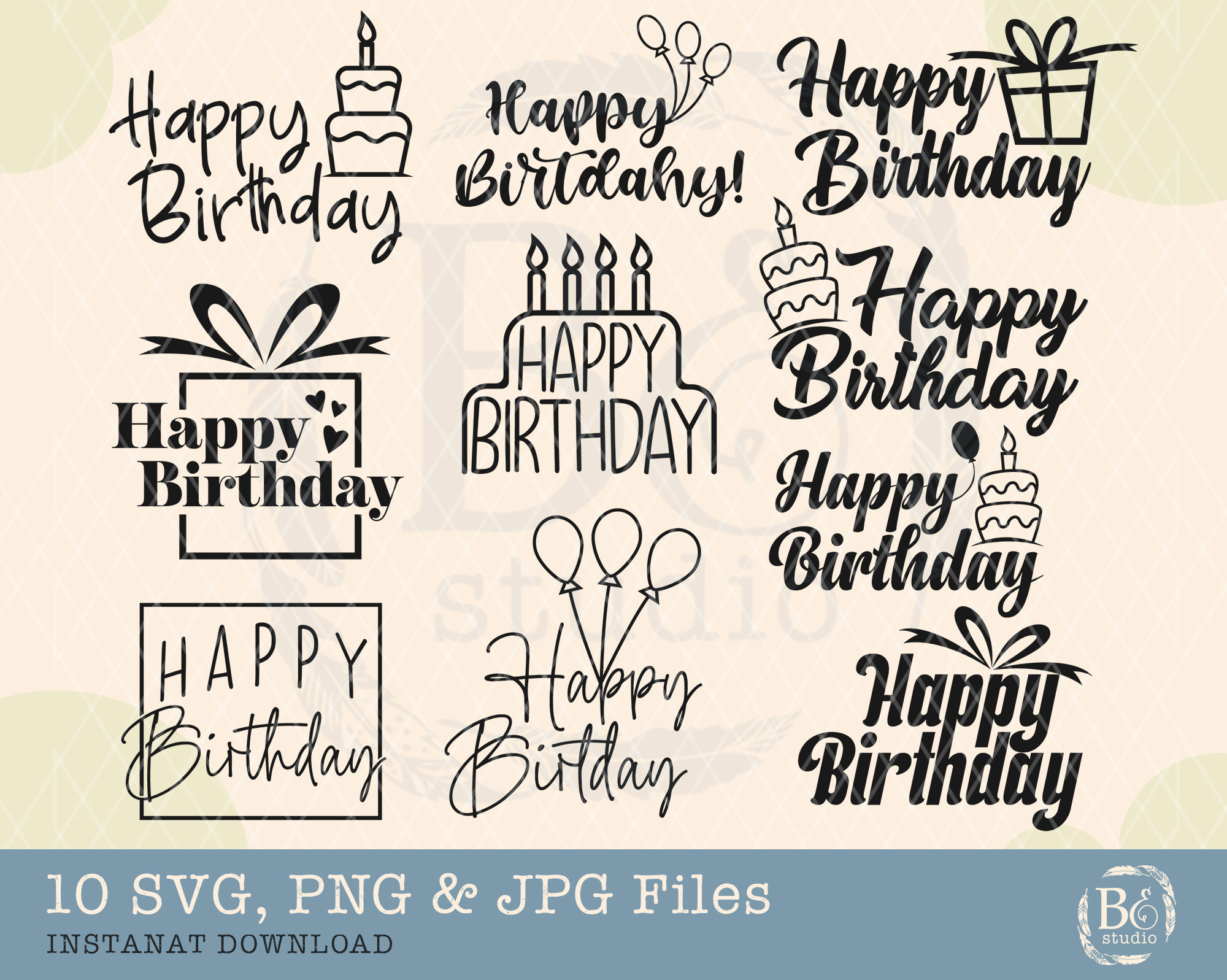 Hand Lettered Happy Birthday Svg Bundle, Happy Birthday Sign Cut File ...
