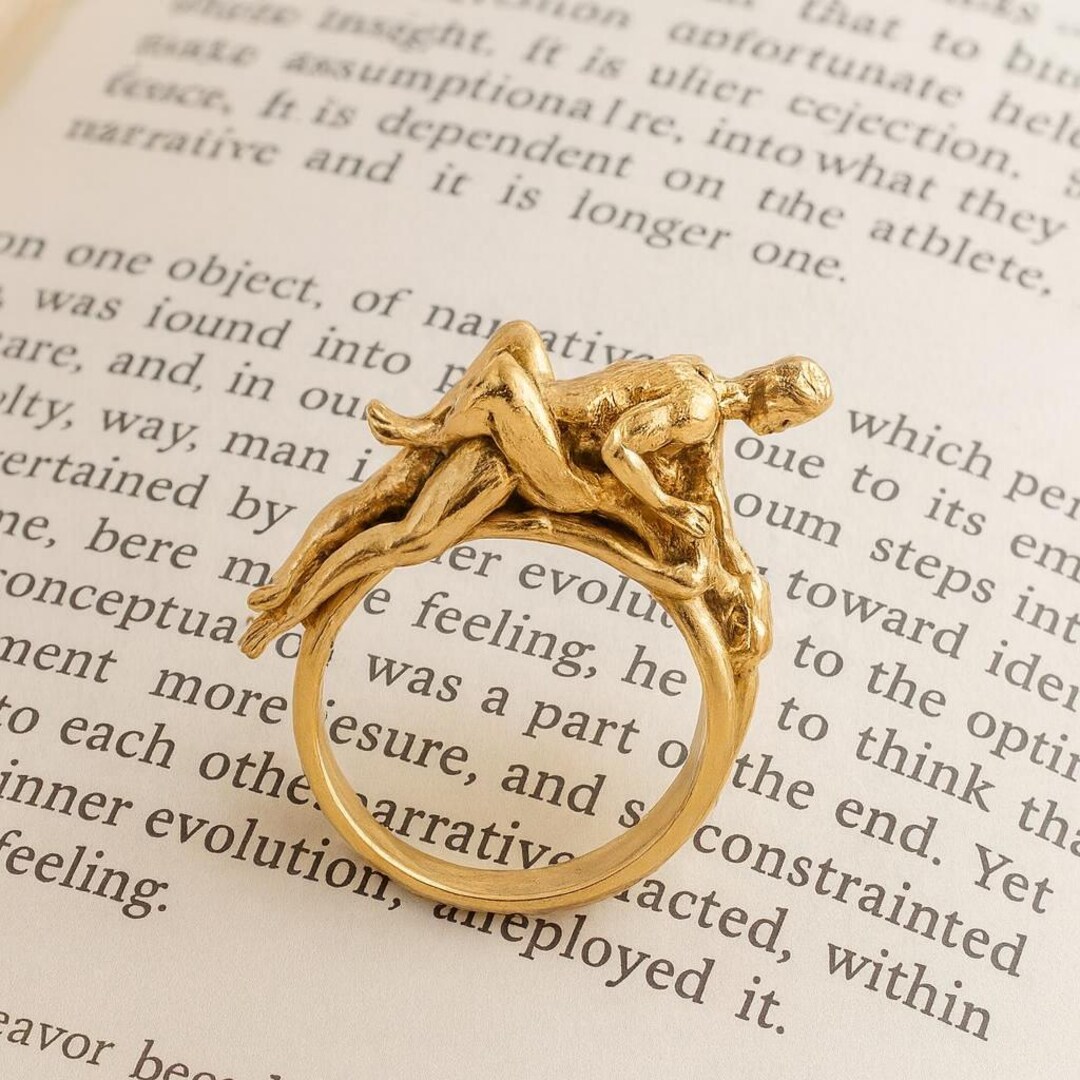 Sculptural Reclining Figure Ring: Golden Metal Wearable Art - Etsy