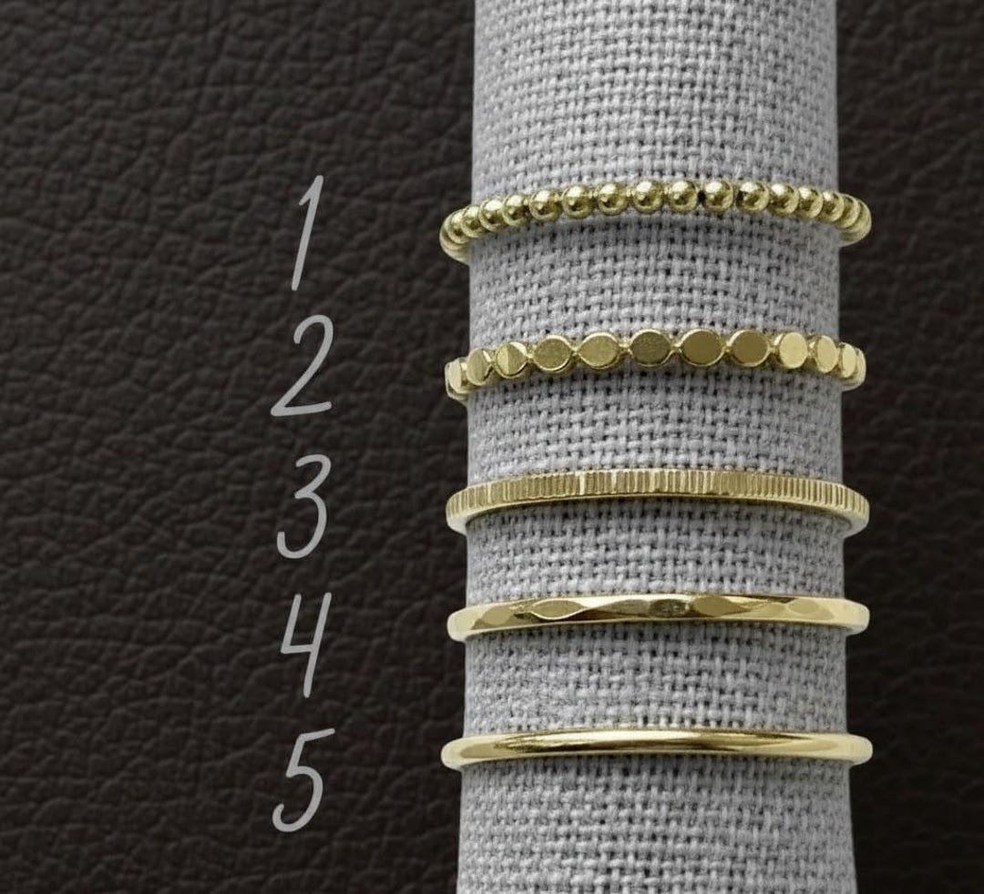 Brass Stacking Ring, Delicate Gold Band, Hammered Brass Ring, Beaded ...