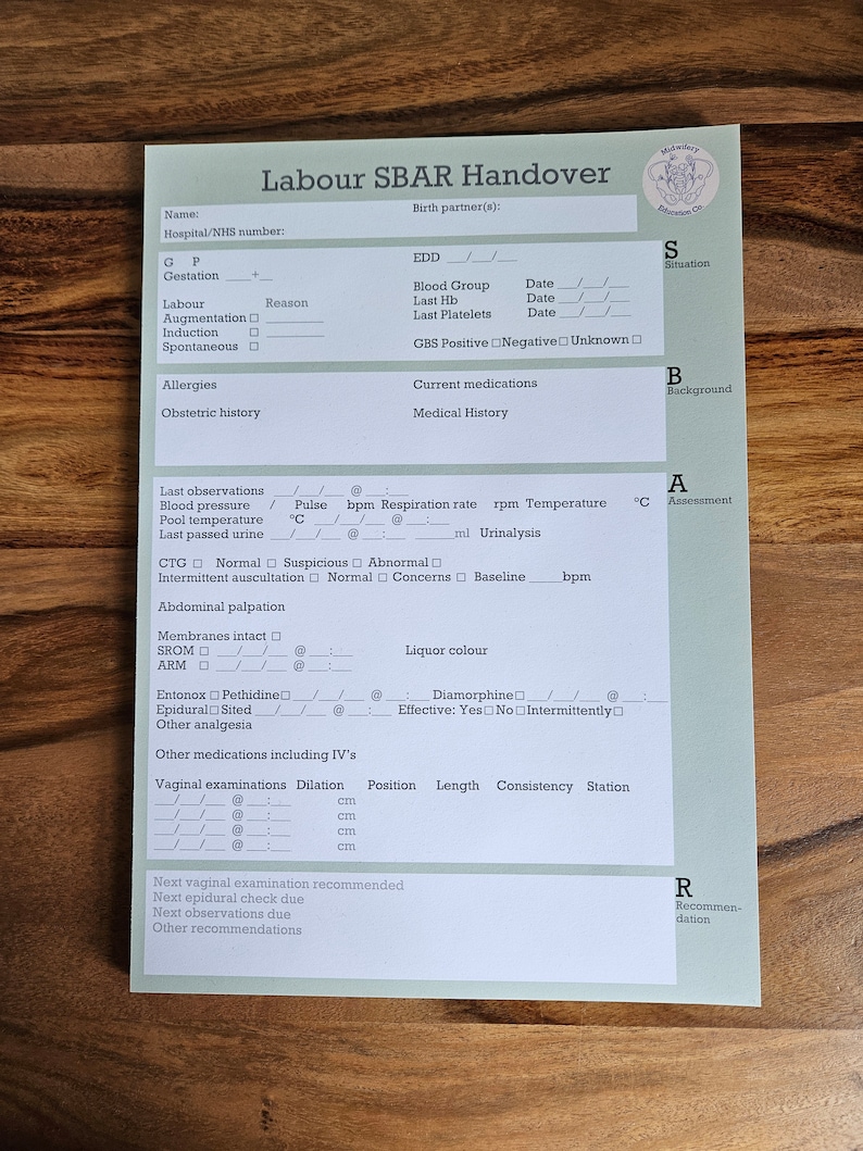 Labour SBAR Handover Sheets two Sizes - Etsy UK