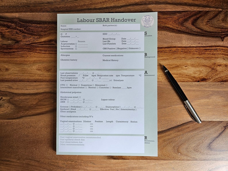 Labour SBAR Handover Sheets two Sizes - Etsy UK