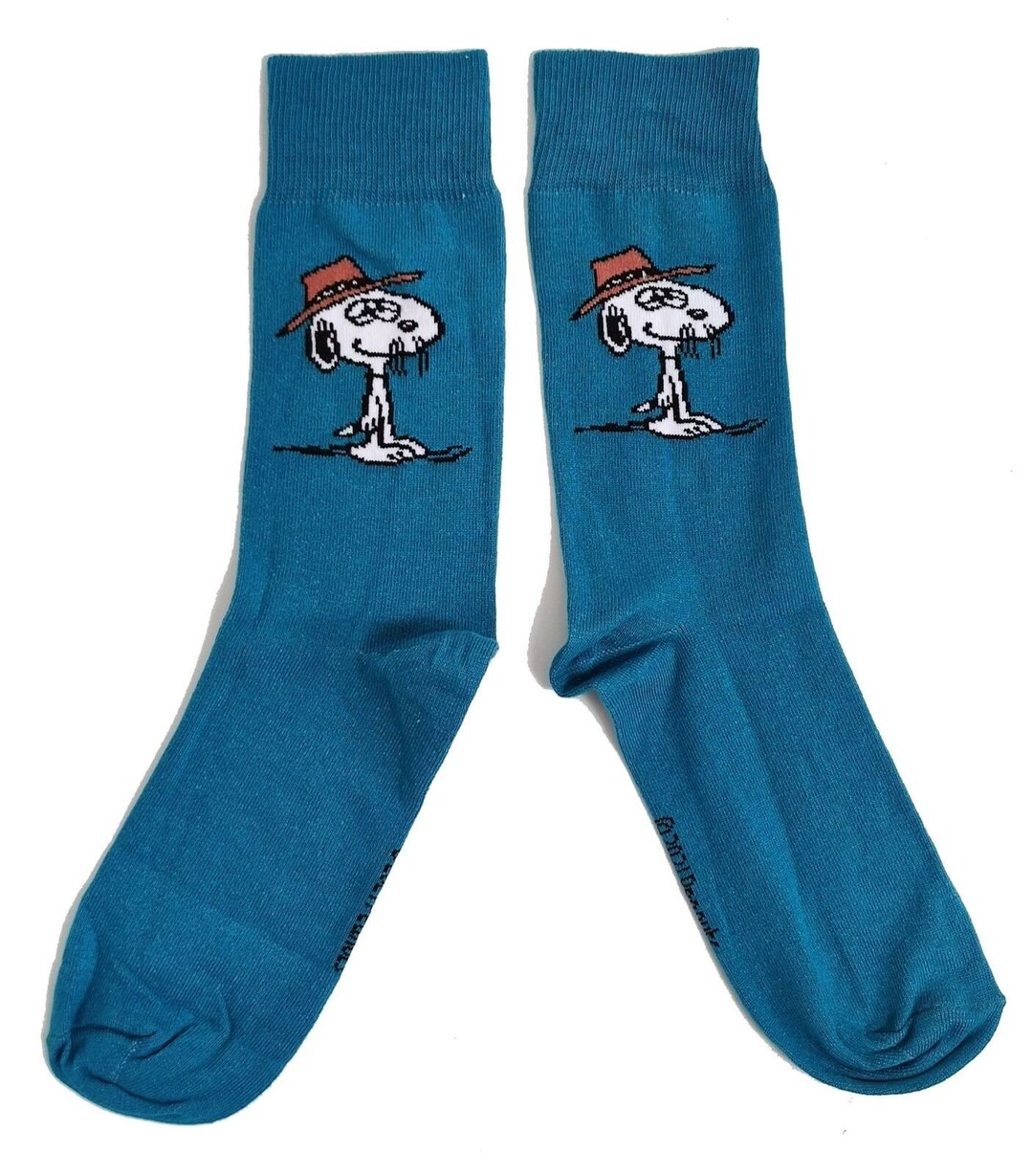 Mens Peanuts Classic Snoopy Moustache Teal Socks & Handmade Soy Wax ...